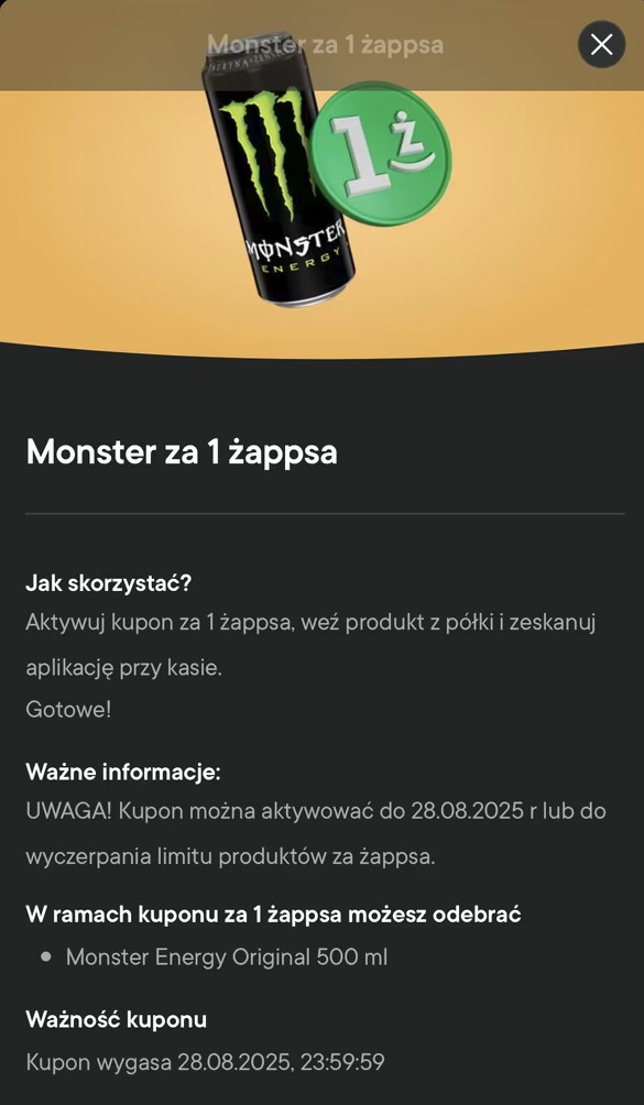 Darmowa puszka napoju energetycznego Monster Energy - Zakupersi